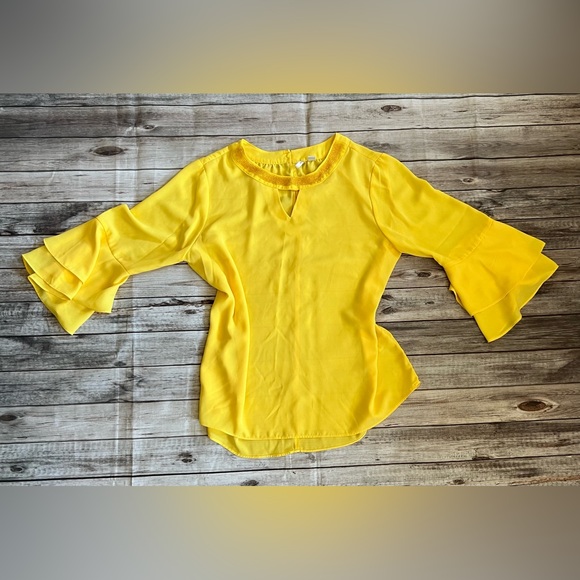 Cato | Tops | Large Cato Yellow Top Gold Blouse Sequin Neck Detail Bell ...